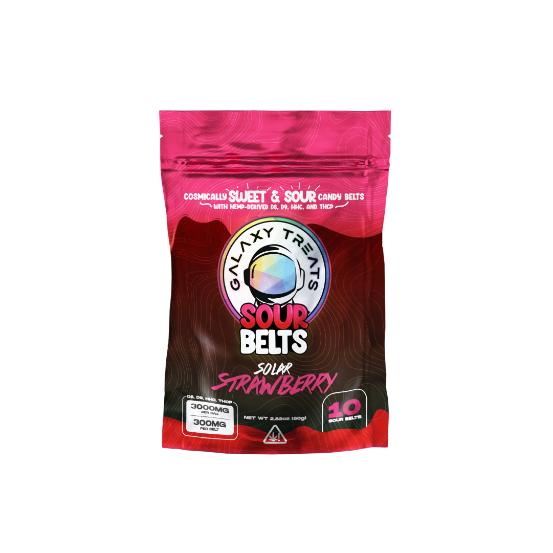 Solar Strawberry D8 D9 HHC THCP Sour Belts | Galaxy Treats